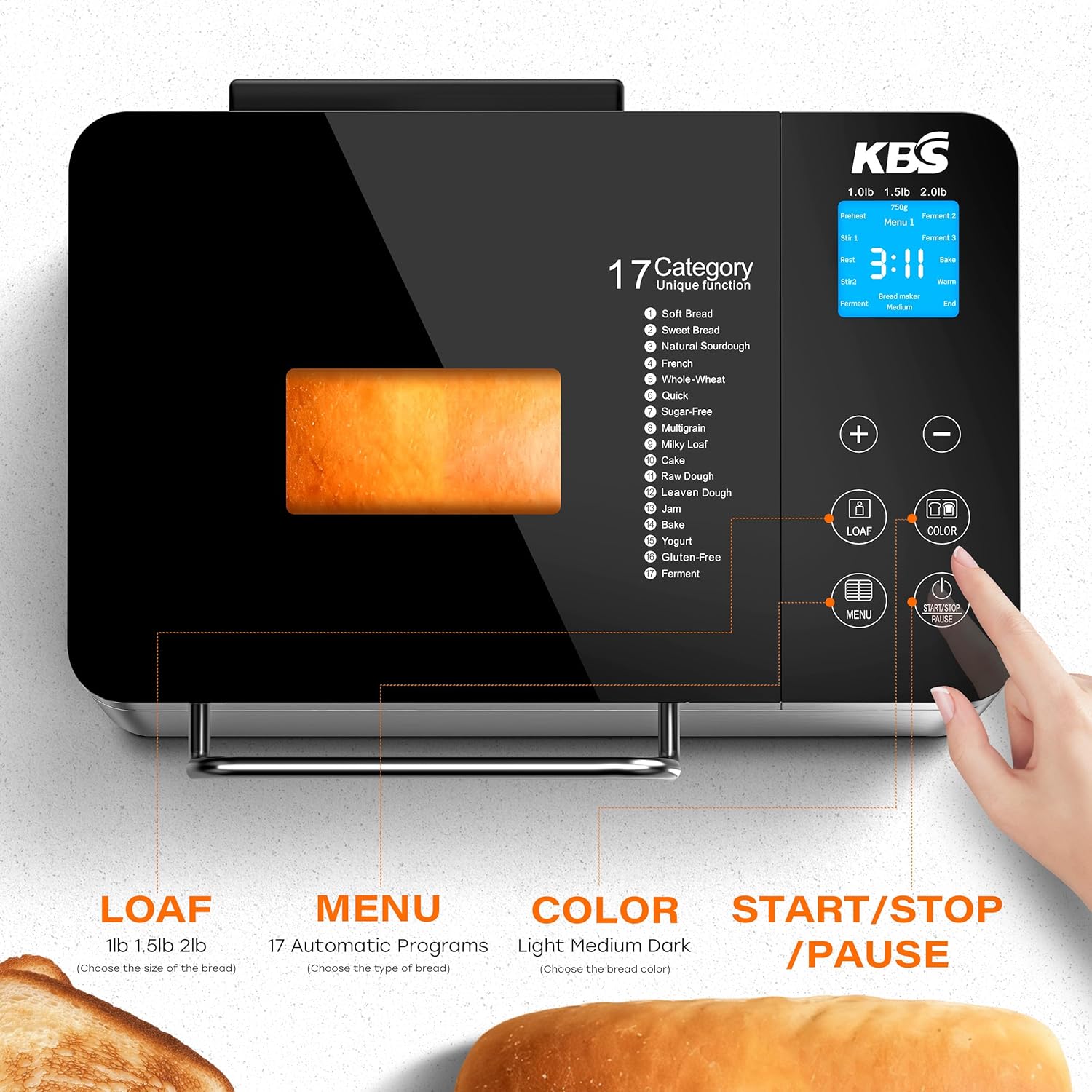 Wiloria | KBS Pro Stainless Steel Bread Machine – 2LB 17-in-1 XL Bread ...